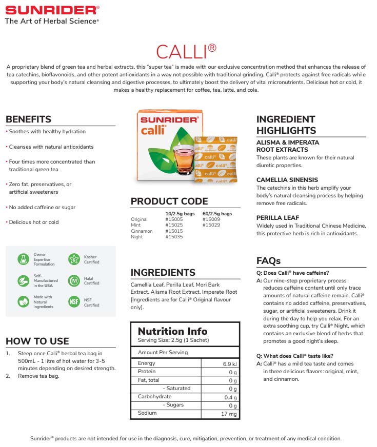 Calli® Tea - Concentrated Herbal Tea – Sunrider Australia
